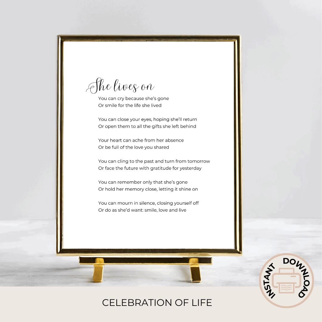 FUNERAL POEM She Lives on | Remembrance | in Loving Memory ...