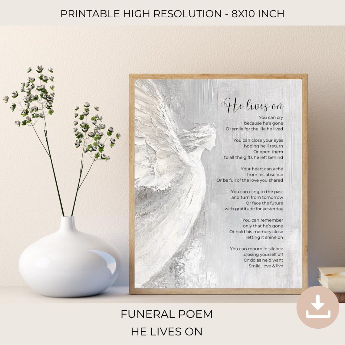 FUNERAL POEM He Lives on | Remembrance | in Loving Memory Digital Print ...