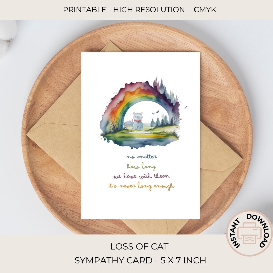 Rainbow Bridge Cat Sympathy Card | Pet Sympathy Card | Cat Condolence ...