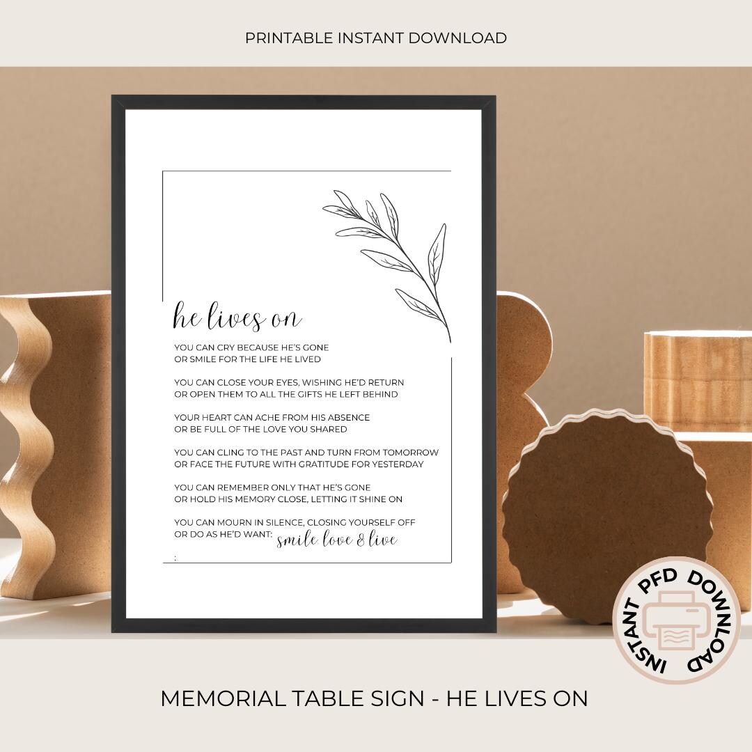 HE LIVES ON in Loving Memory Poem | Remembrance | Digital Print Funeral ...