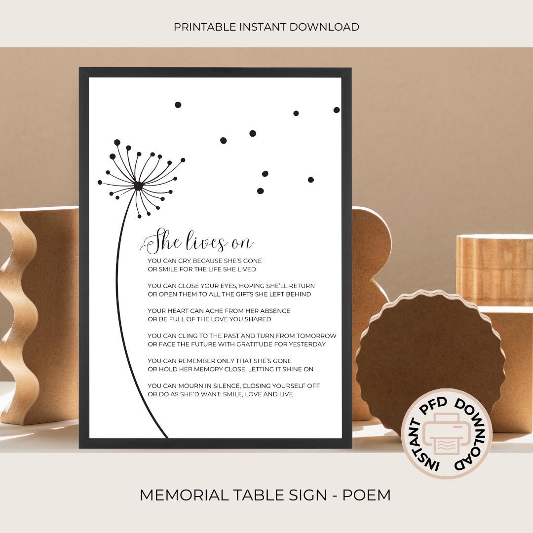 FUNERAL POEM She Lives on | Remembrance | in Loving Memory Digital ...