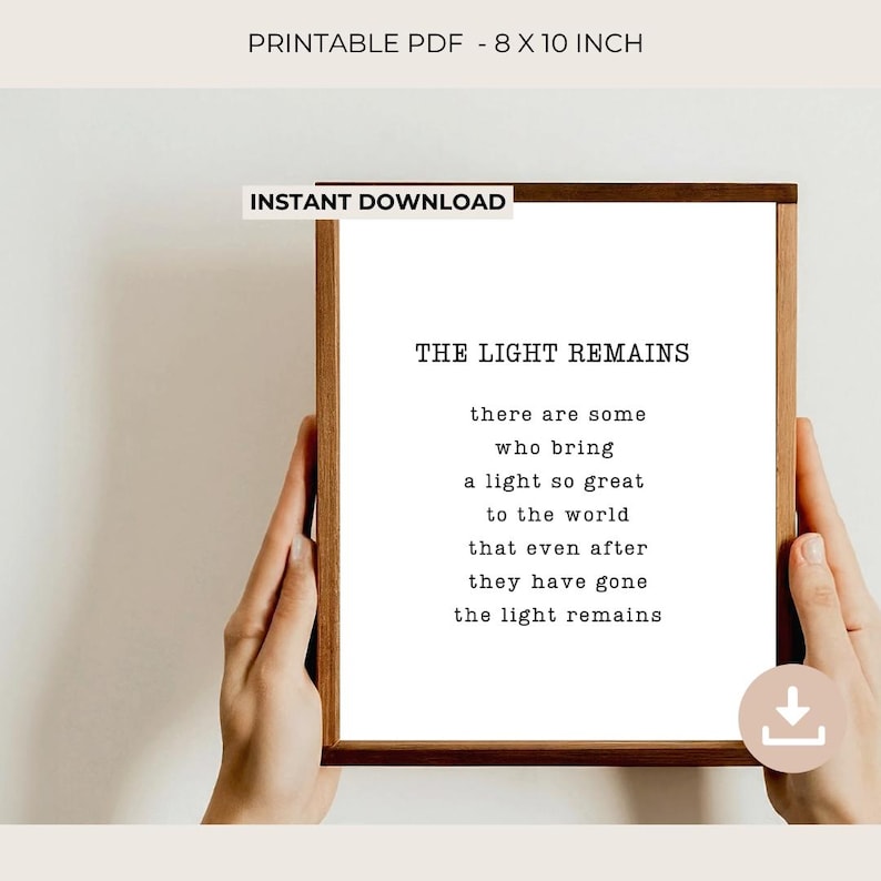 The Light Remains Printable | Celebration of Life Sign | Funeral ...