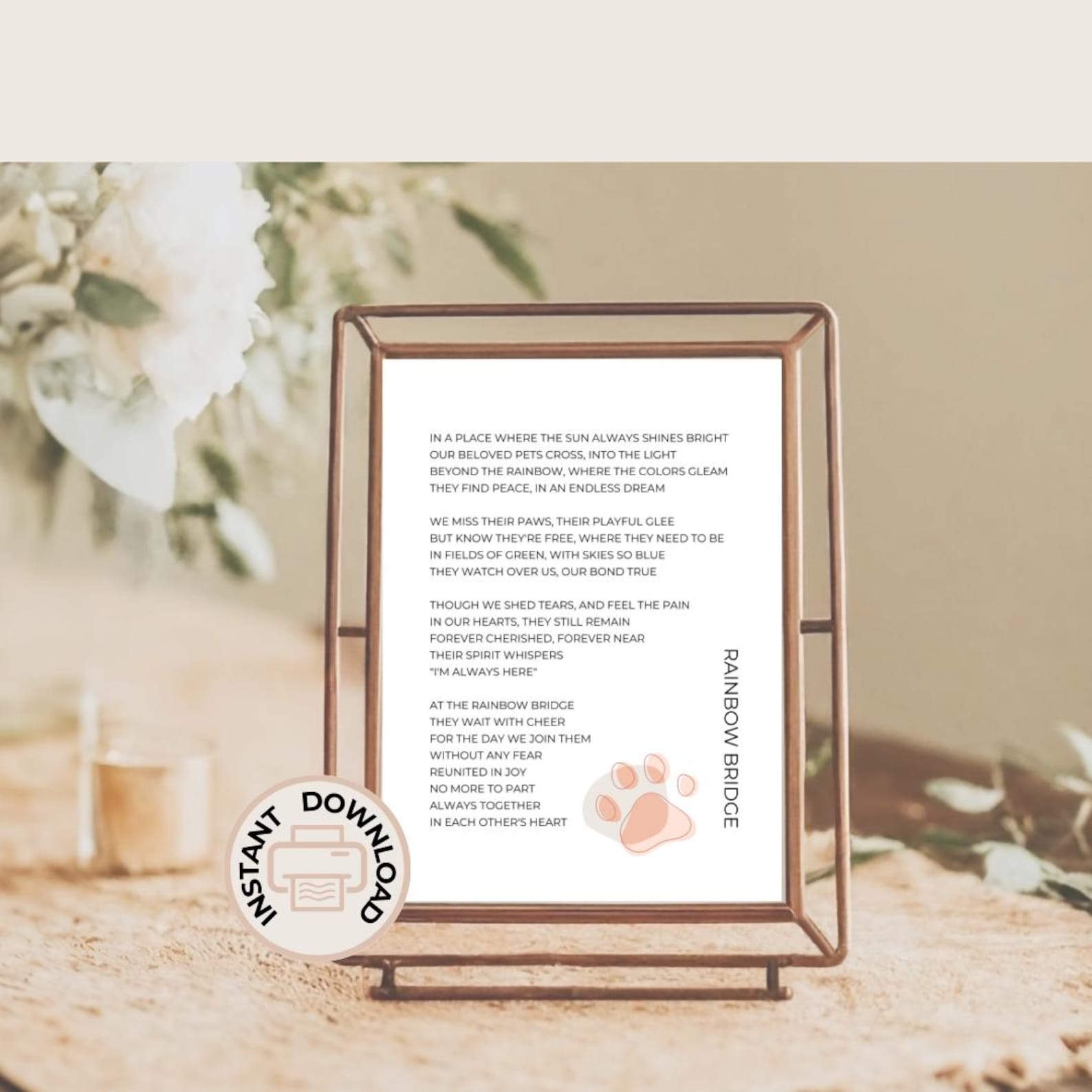 Rainbow Bridge Poem Table Sign 5x7 Inch | Pet Sympathy Card | Dog ...