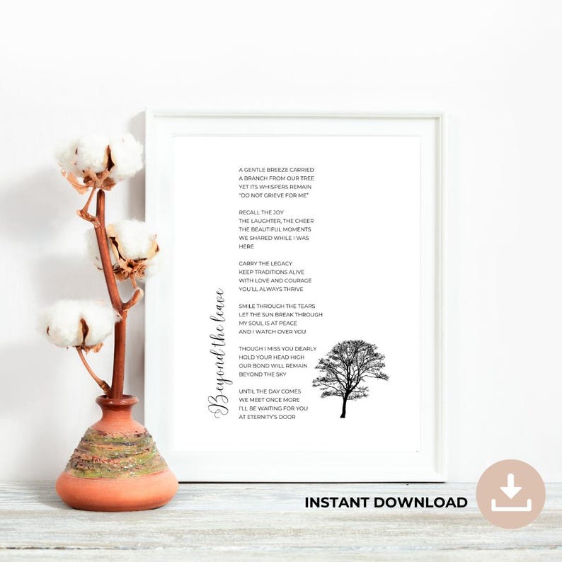 Beyond the Leaves Funeral Poem | in Loving Memory Digital Print ...