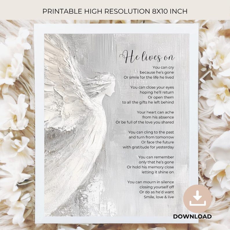 FUNERAL POEM He Lives on | Remembrance | in Loving Memory Digital Print ...