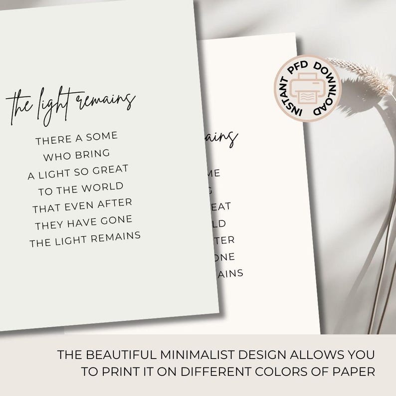 The Light Remains Printable Sign Wedding Remembrance in Loving Memory ...