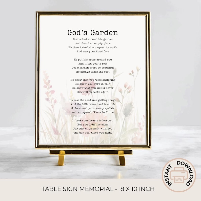 Gods Garden Funeral Poem | Printable Christian Sympathy Gift ...