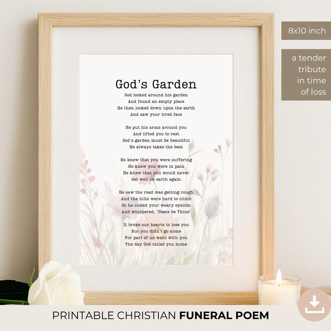 Funeral Poem Gods Garden | Printable Christian Sympathy Gift ...