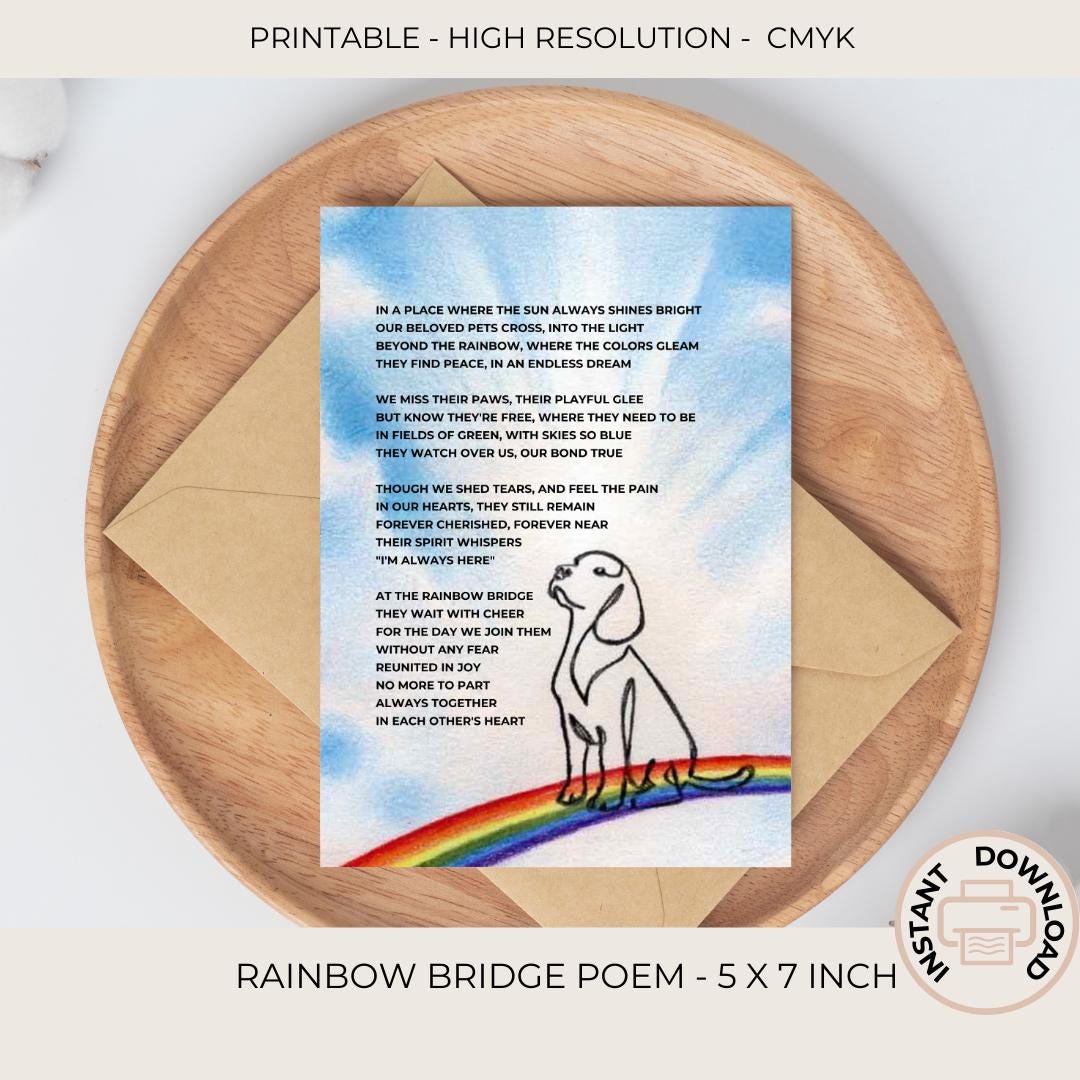 Rainbow Bridge Poem Digital Print | Pet Loss Memorial Print | Sympathy ...