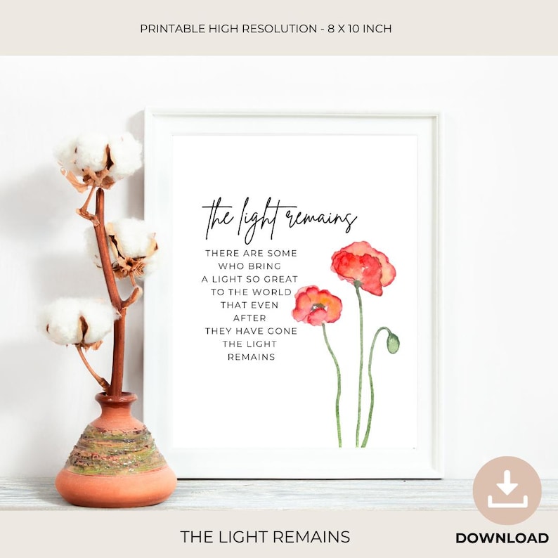 The Light Remains Printable Sign | Wedding Remembrance | in Loving ...