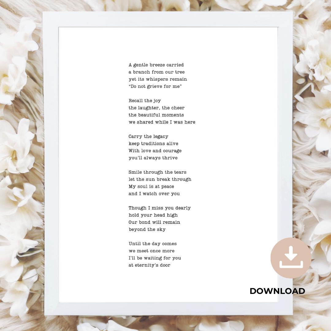 Celebration of Life Poem | in Loving Memory Poem Digital Print ...