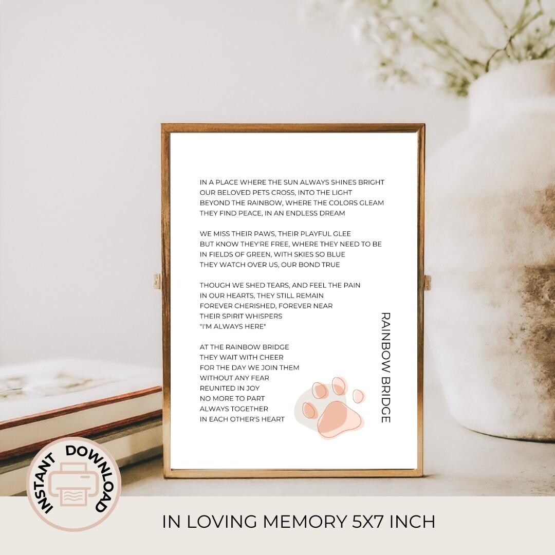 Rainbow Bridge Poem Table Sign 5x7 Inch | Pet Sympathy Card | Dog ...