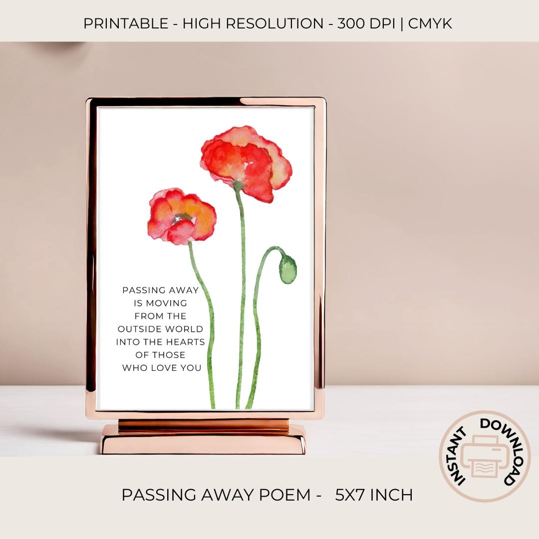 PASSING AWAY Funeral Poem 5x7 Remembrance in Loving Memory Print ...