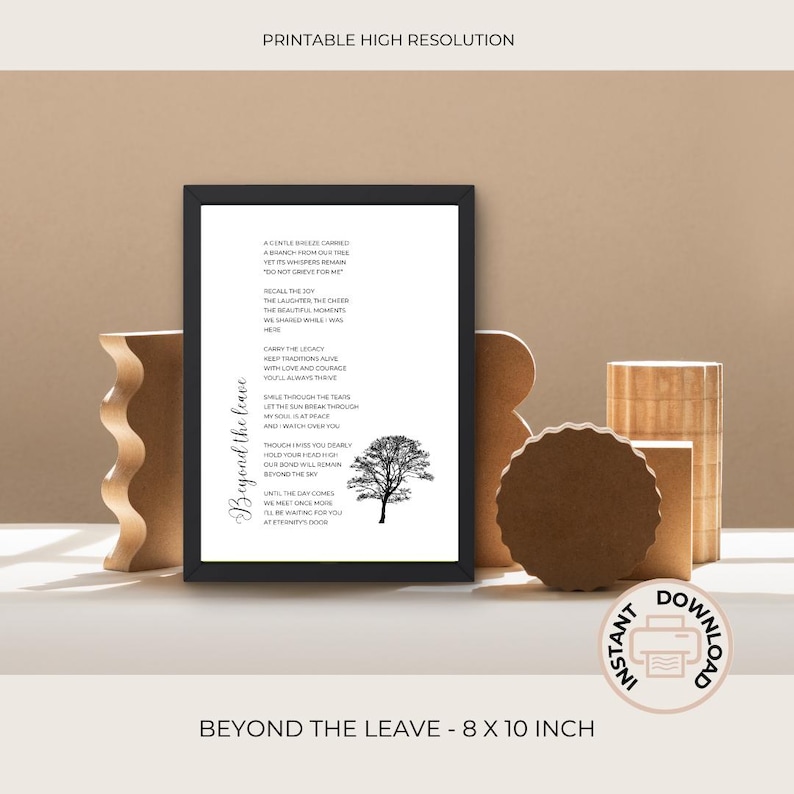 Beyond the Leaves Funeral Poem | in Loving Memory Digital Print ...