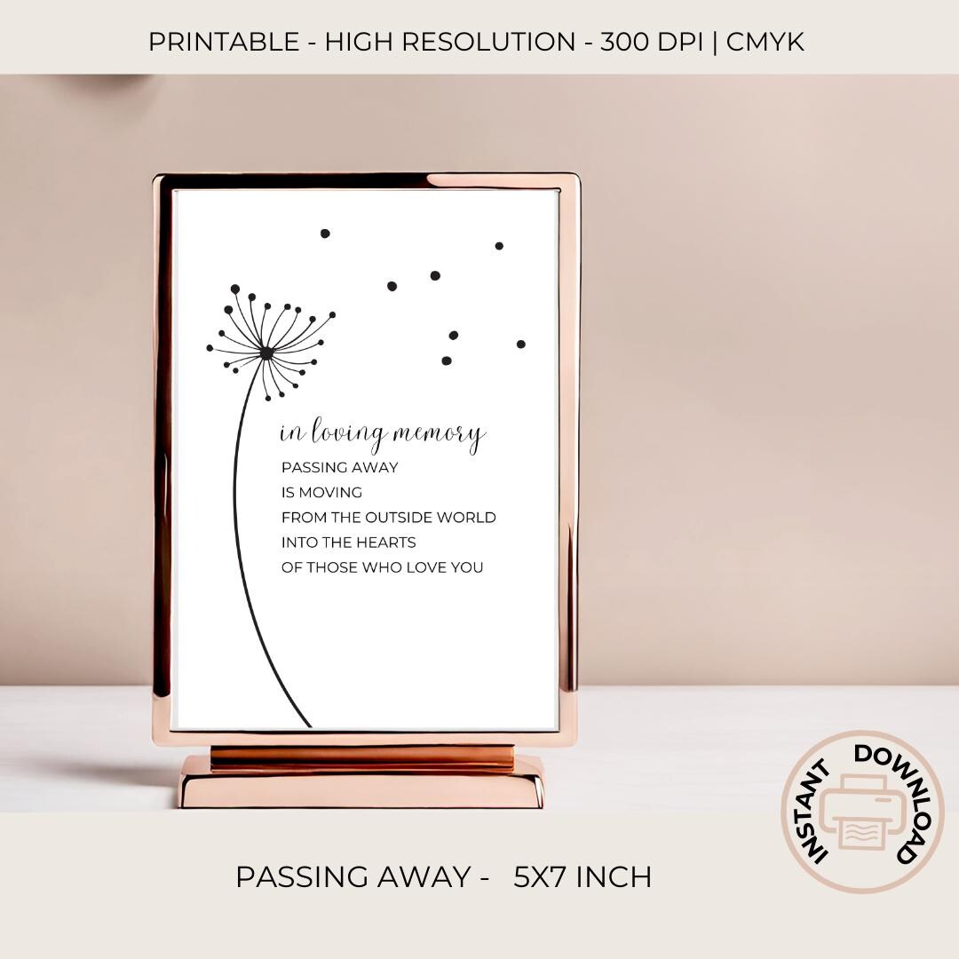 PASSING AWAY Funeral Poem 5x7 | Remembrance | in Loving Memory Print ...