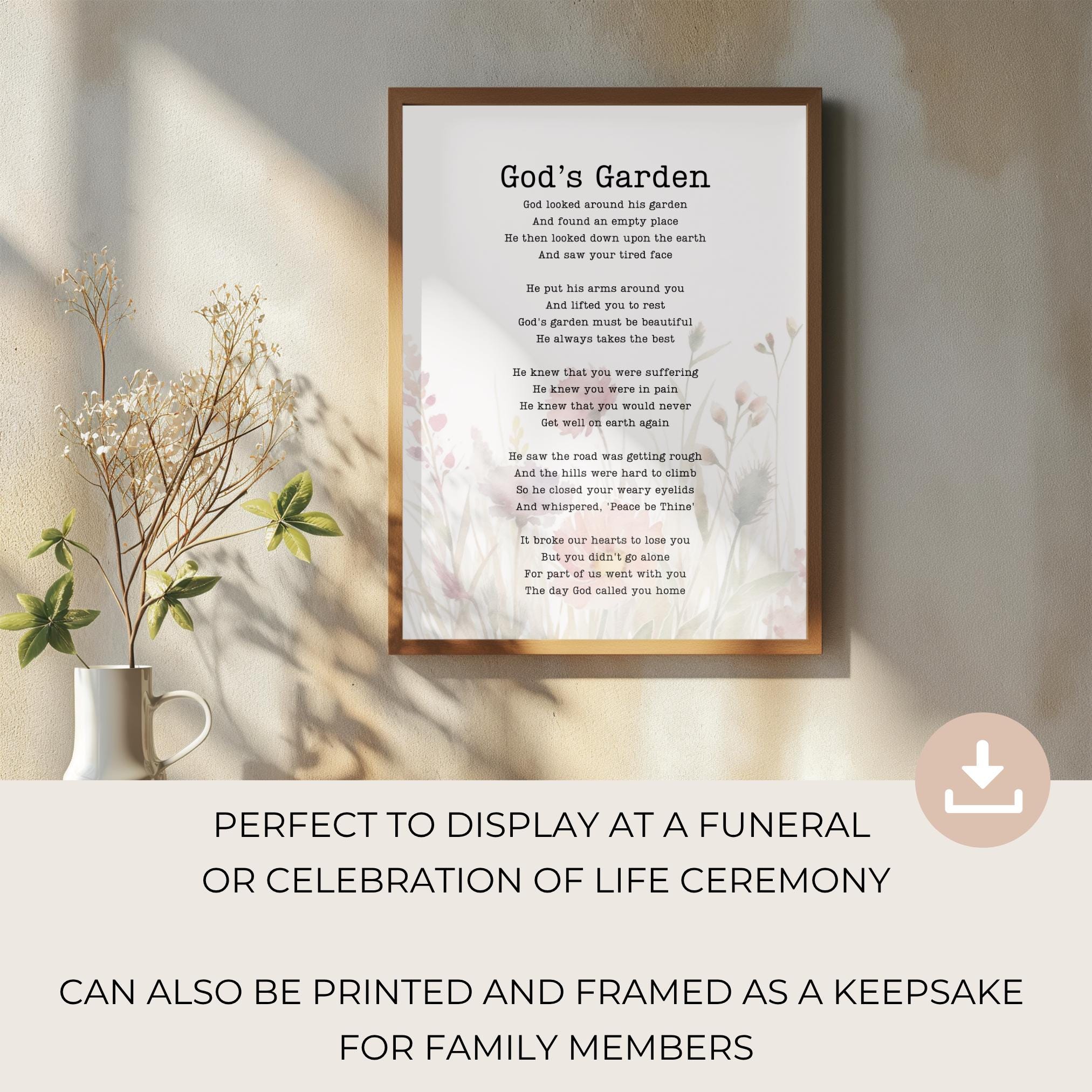 Funeral Poem Gods Garden | Printable Christian Sympathy Gift ...