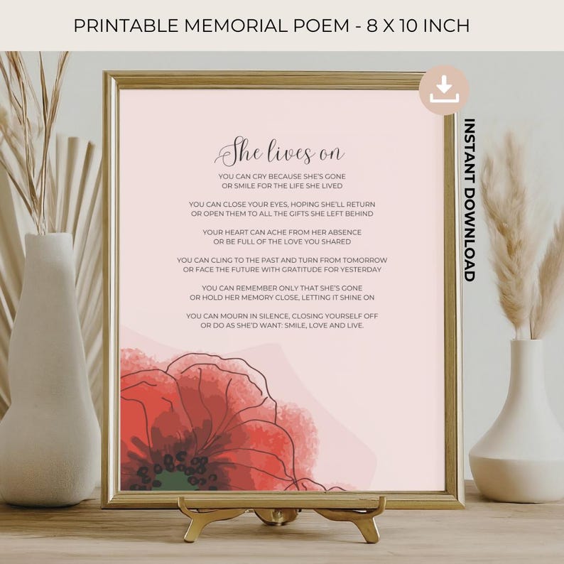 FUNERAL POEM She Lives on | Grief Support | in Loving Memory ...