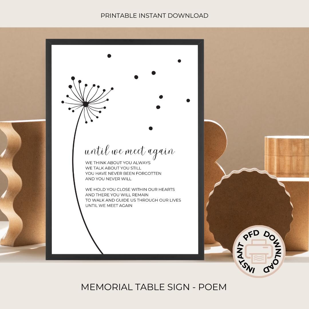 Poem for Funeral | Memorial Service Keepsake Funeral Poster | Verse ...