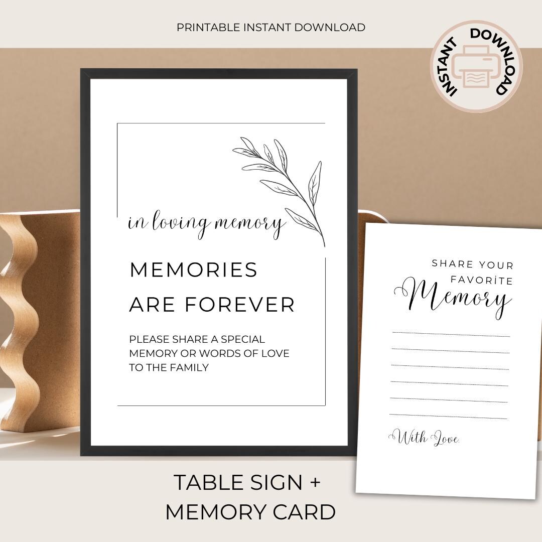 Share a Memory Funeral Table Sign + Cards | Alternative Guest Book ...