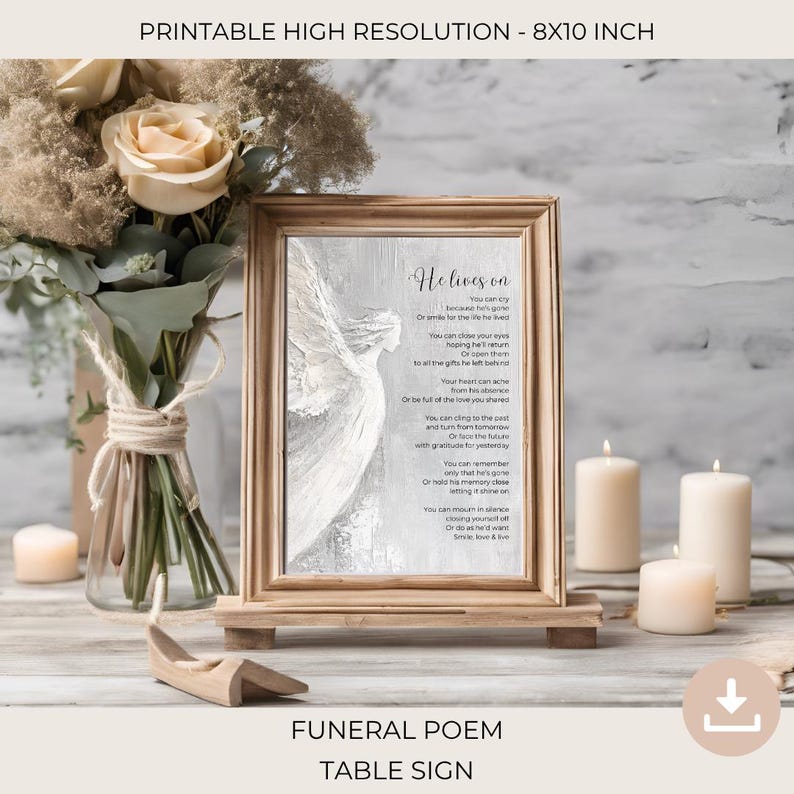 FUNERAL POEM He Lives on | Remembrance | in Loving Memory Digital Print ...