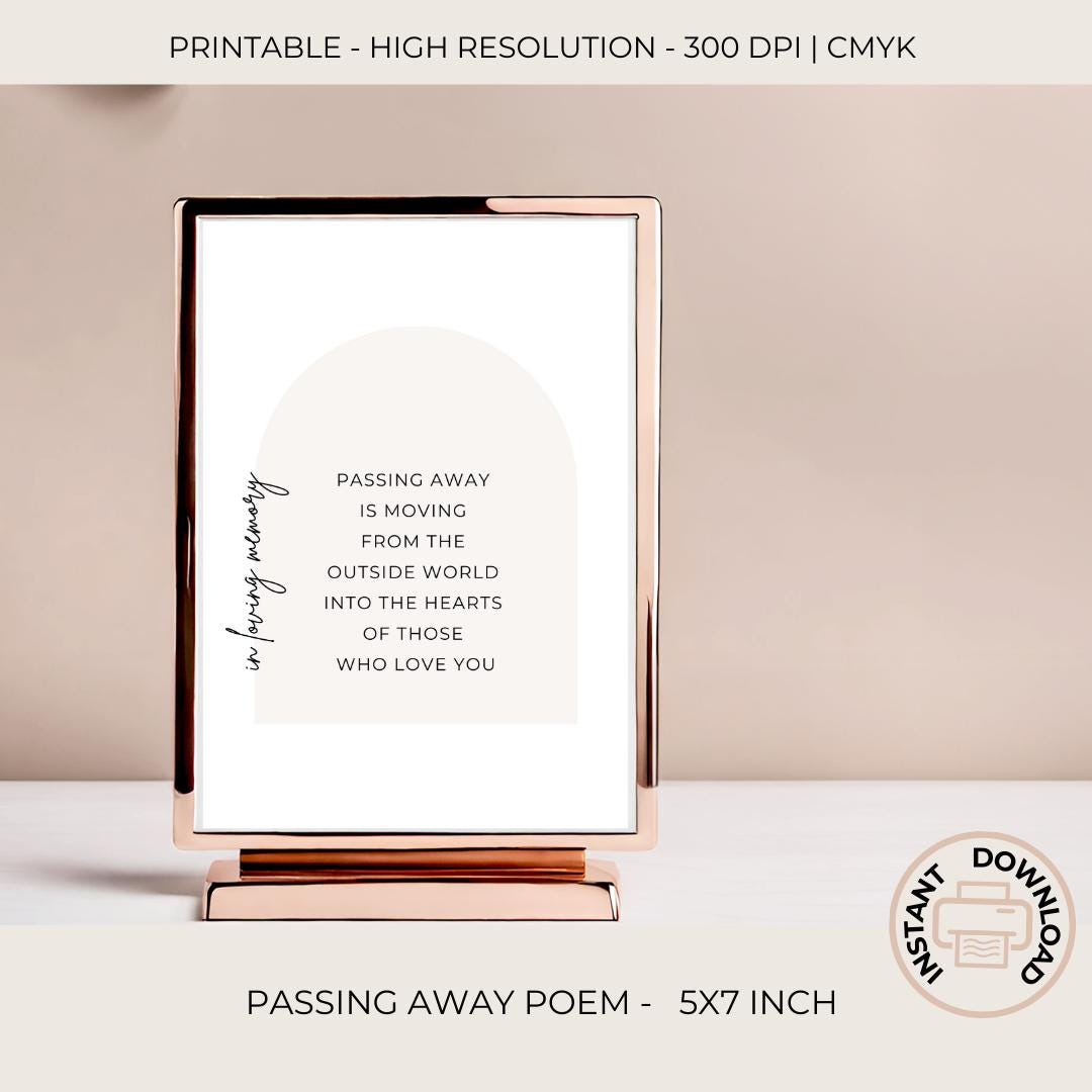 PASSING AWAY Funeral Poem 5x7 Remembrance in Loving Memory Print ...