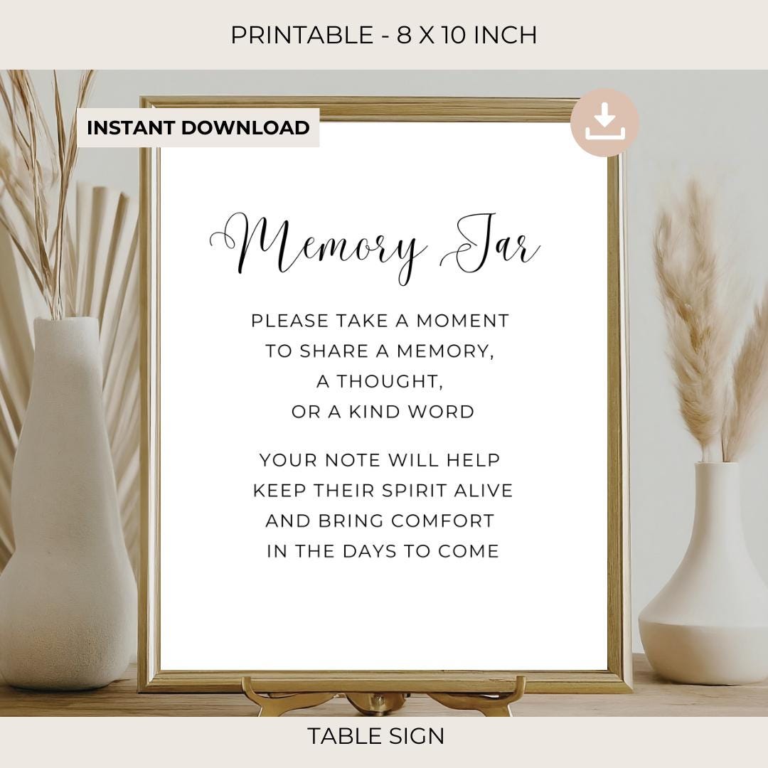 Funeral MEMORY JAR Table Sign | Minimalist Memorial Table Sign ...