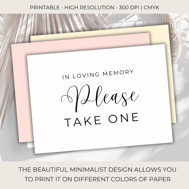 PLEASE TAKE ONE in Loving Memory Sign | Minimalist Memorial Table Sign ...