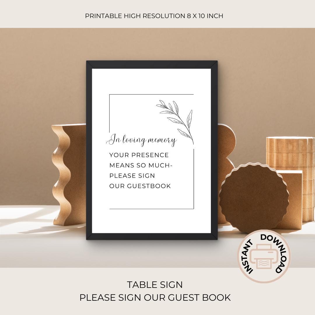 Funeral GUEST BOOK Sign | Minimalist Table Sign | Condolence Table Sign ...