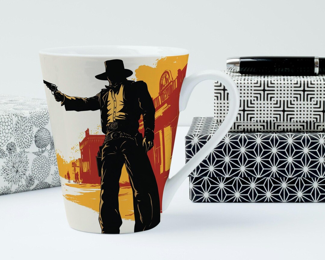 Western Showdown Latte Mug, Cowboy Coffee Cup, Wild West Cappuccino Mug, Saloon Duel Espresso ...