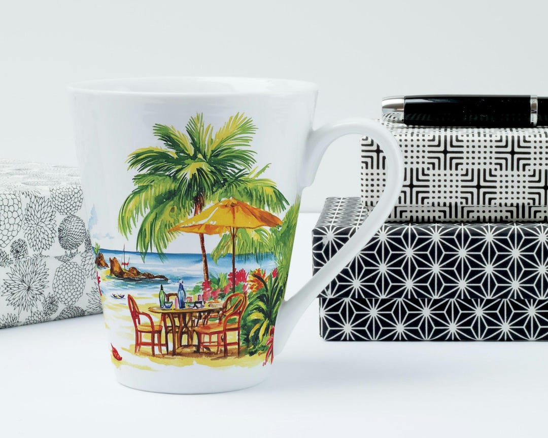 Caribbean Beach Latte Mug: Tropical Island Getaway Coffee Cup - Etsy