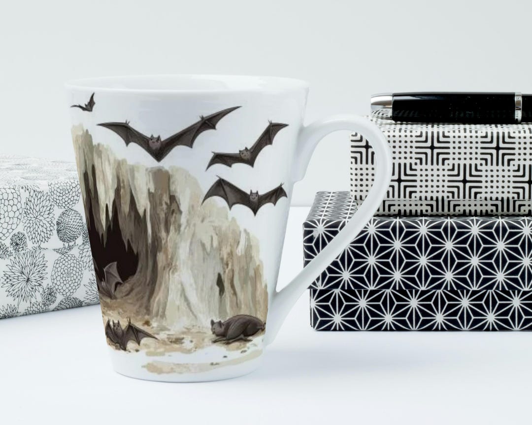 Illustrated Bat Cave Mug, Bat Coffee Mug, Spooky Bat Mug, Bat Lovers ...