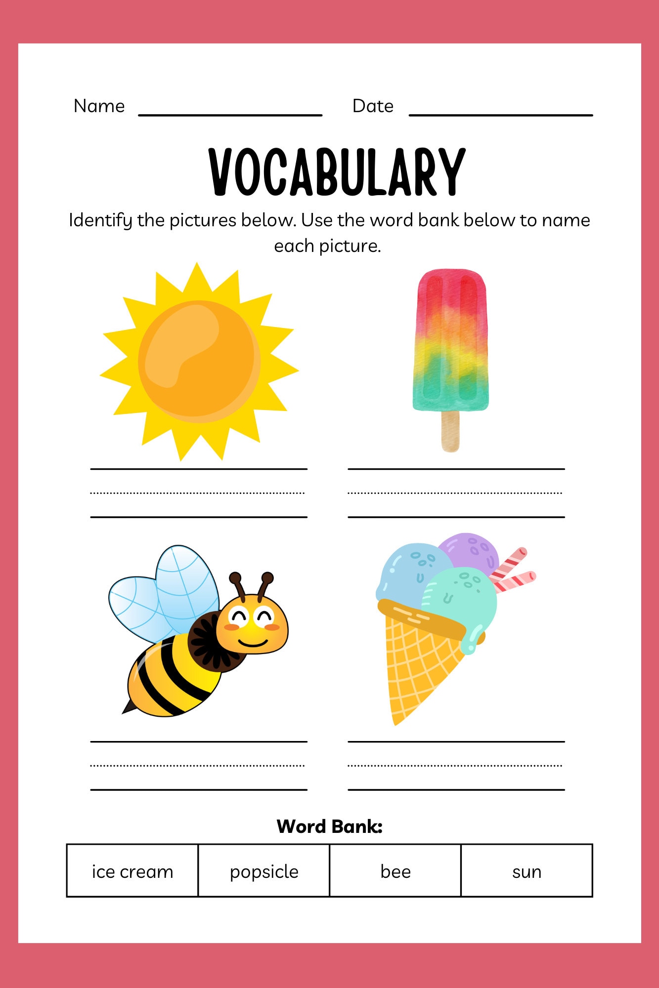 Kindergarten Summer Review - Etsy