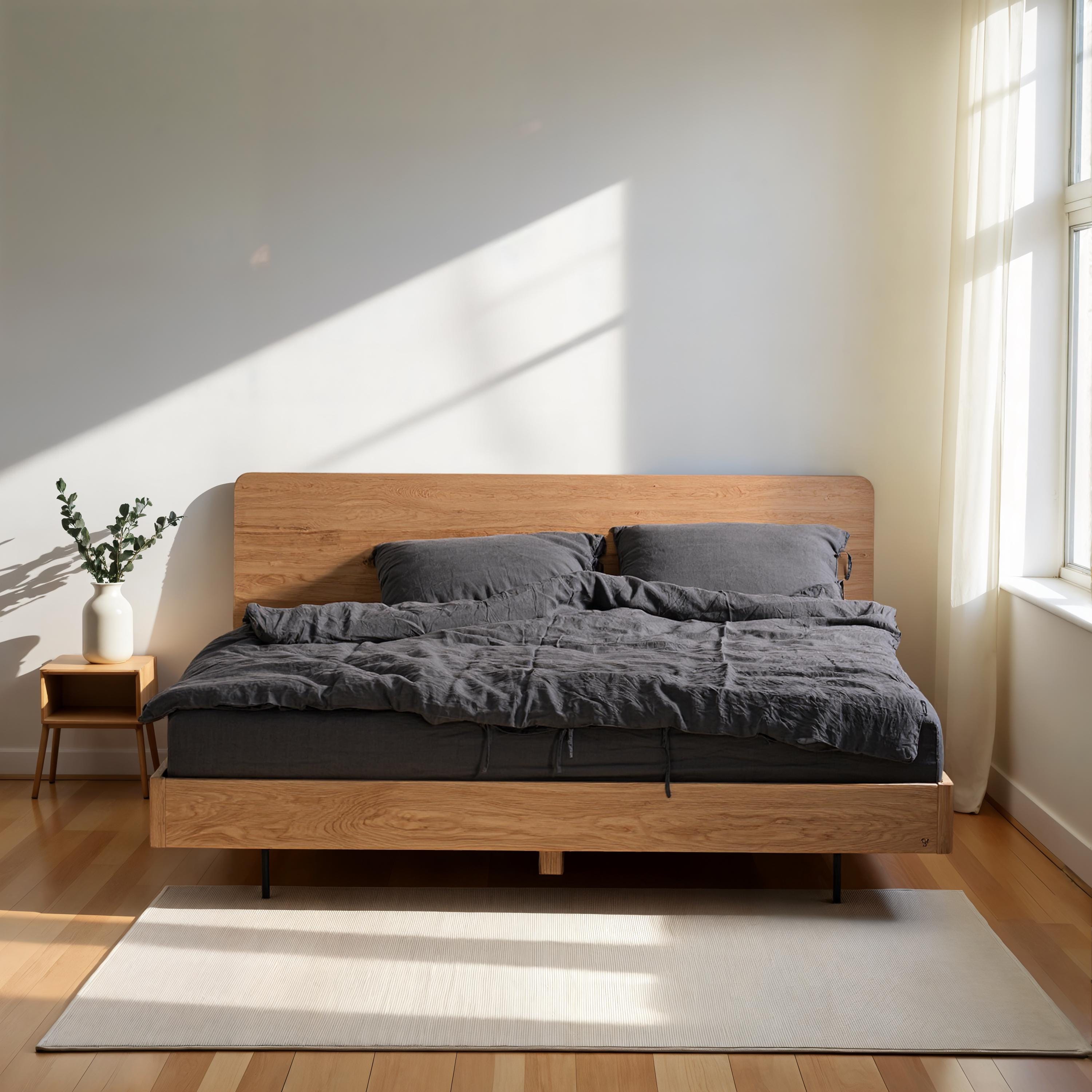 Handmade Oak Bed Frame: Scandinavian Wooden Bed, Natural Finish - Etsy