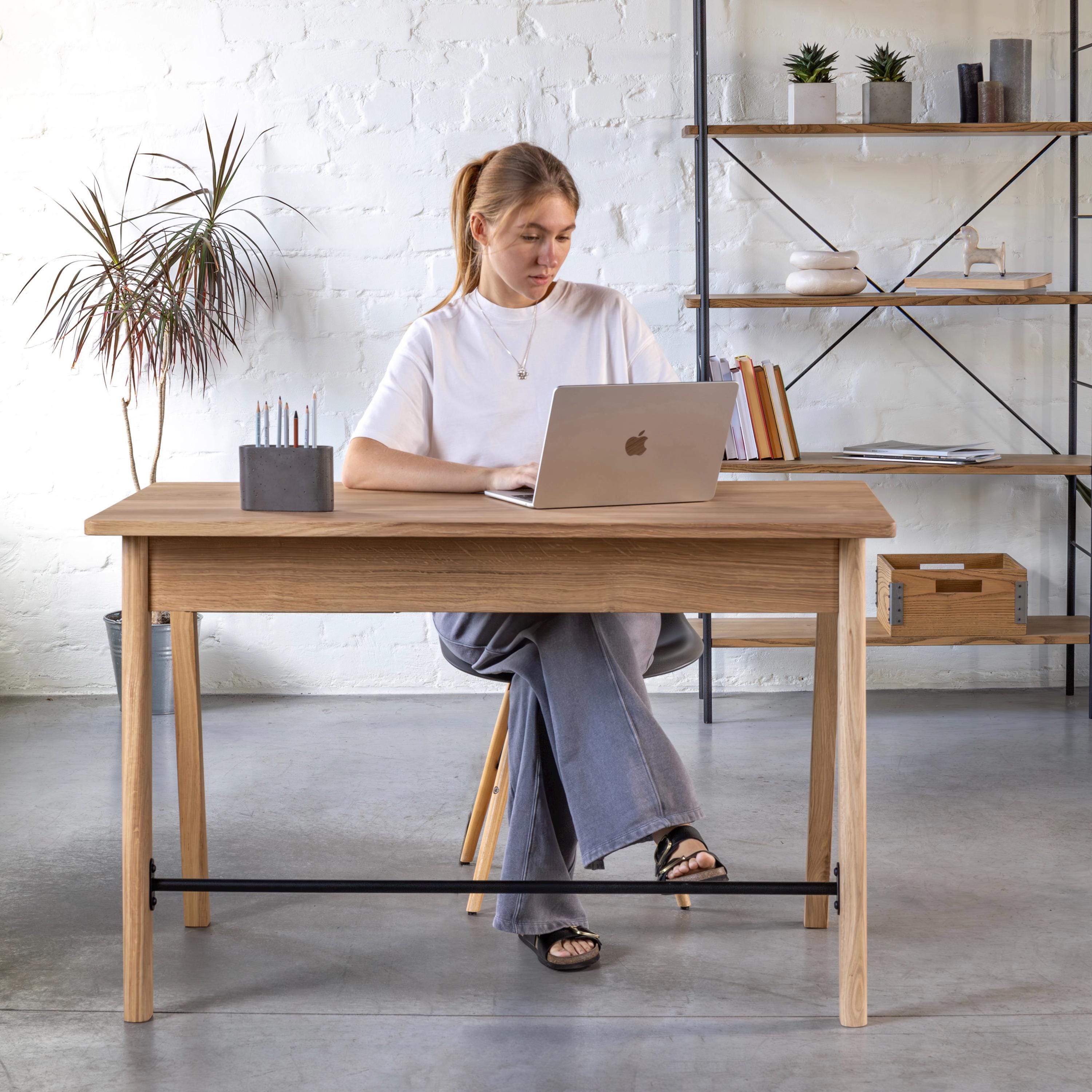 Solid Oak Wood Computer Desk: Mid-century Modern Farmhouse Table - Etsy