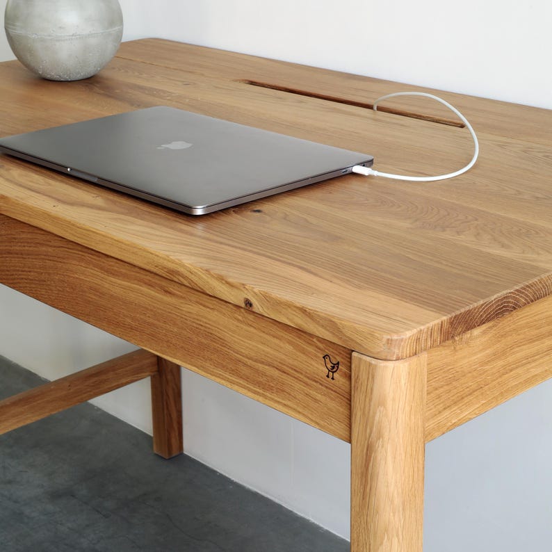 Computer Desk Ulm With Container Oak Modern Mid-century Solid Wooden ...