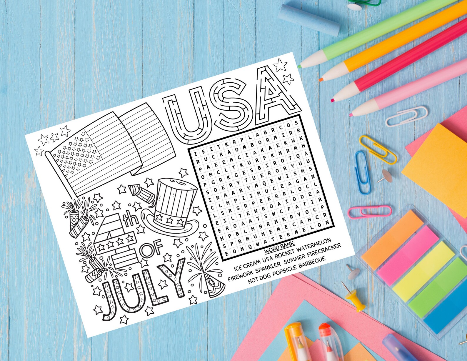 4th of July Coloring Sheet USA Activity Maze Fourth of July Coloring ...