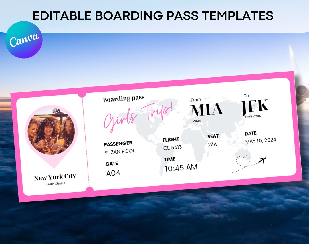 Editable Boarding Pass Template, Boarding Pass, Boarding Ticket ...
