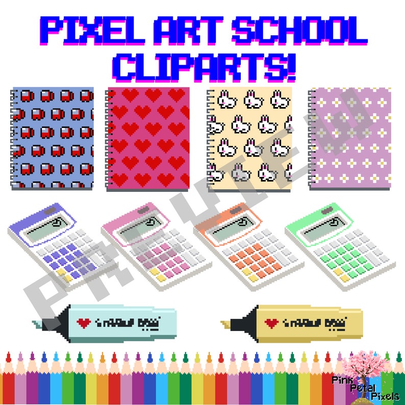 200 School-themed Pixel Art Pack / 200 School Cliparts in Pixel Art ...