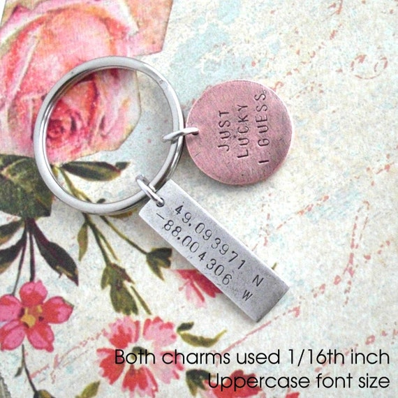 Double GPS Coordinates Keychain.. Hand Stamped Skinny | Etsy