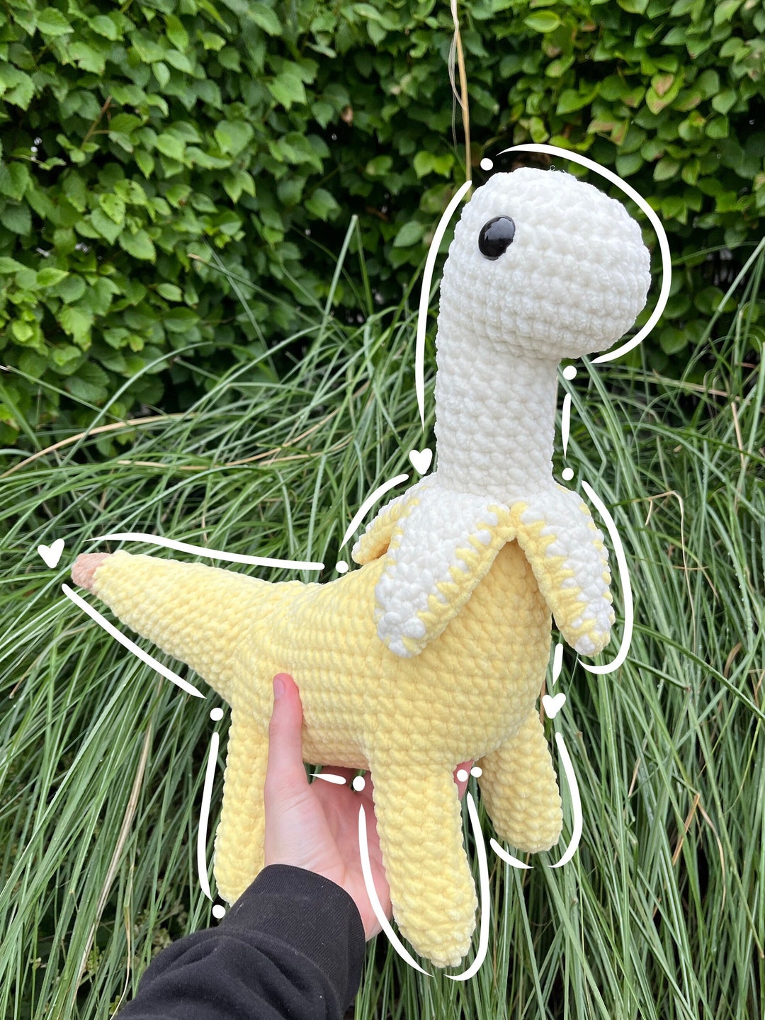 Handmade Cute Yellow Crochet Banana Dinosaur Plush Amigurumi Soft ...