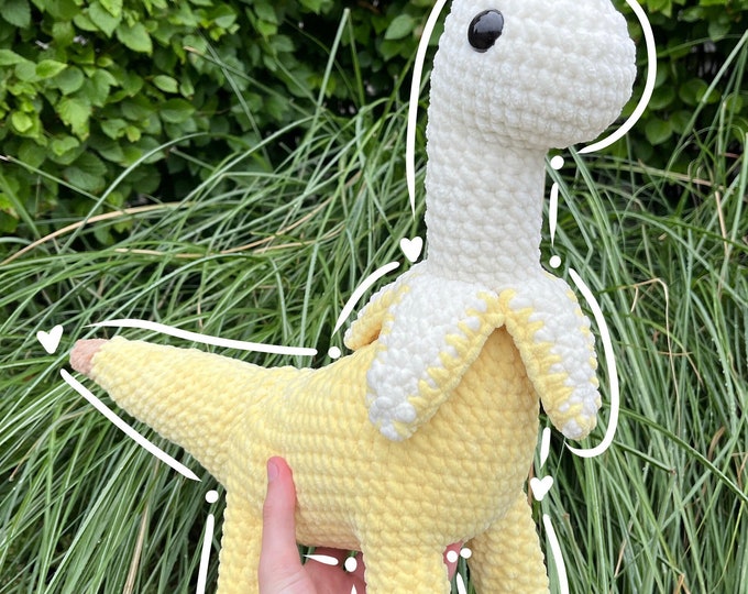 Handmade Cute Yellow Crochet Banana Dinosaur Plush Amigurumi | Soft ...