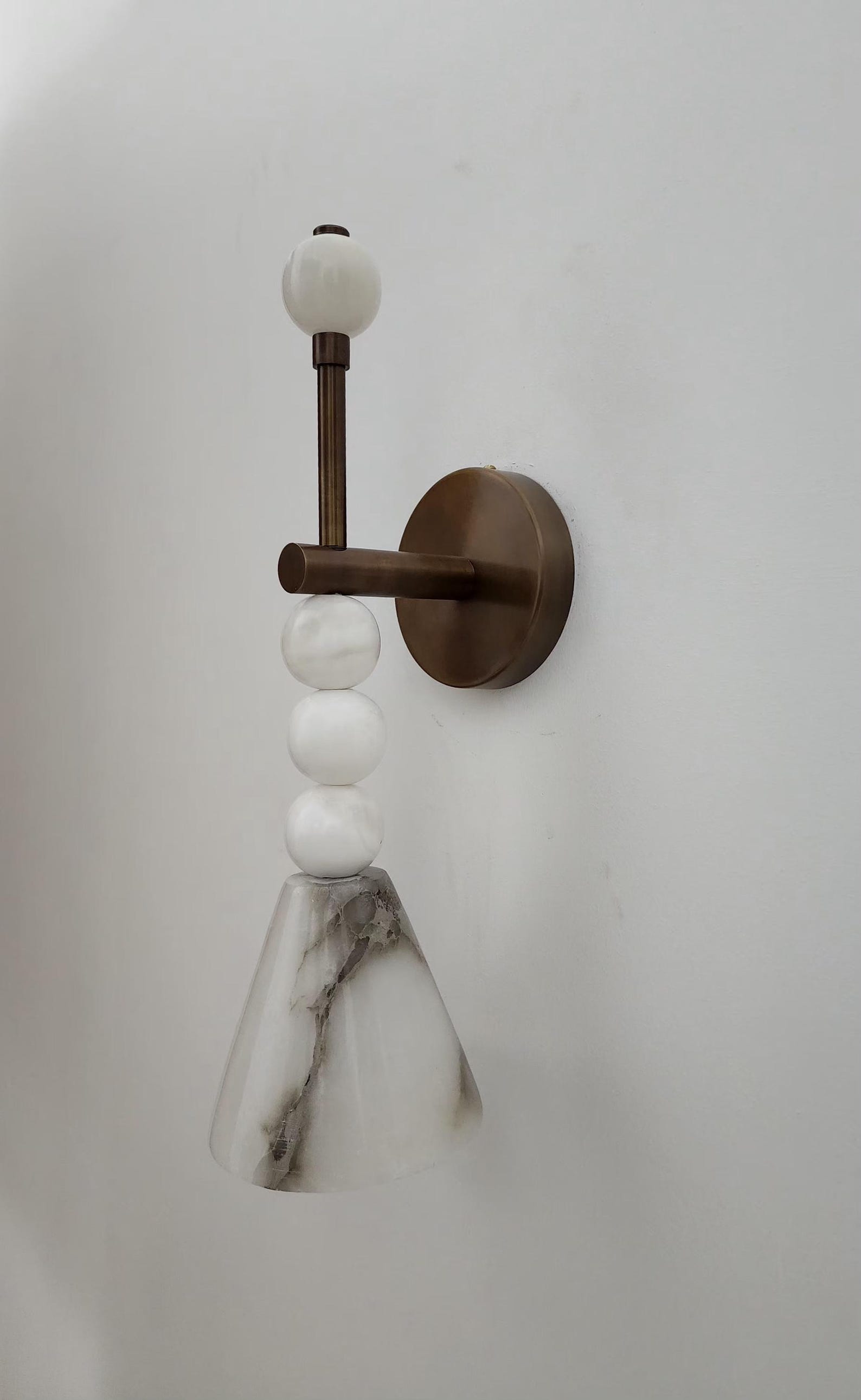 Alabaster Beaded Wall Sconce — Solid Brass | Marble Cone Shade | Wall ...