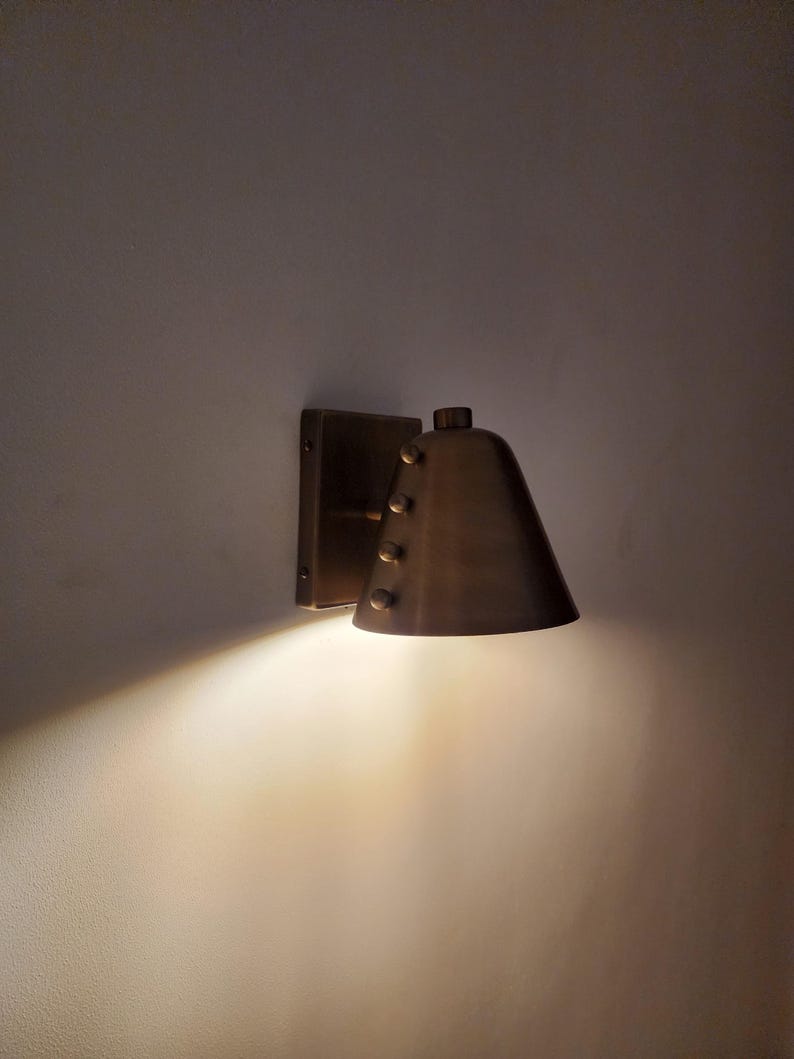 Bold Cone Brass Wall Sconce With Rivet Accents – Handcrafted Mid ...