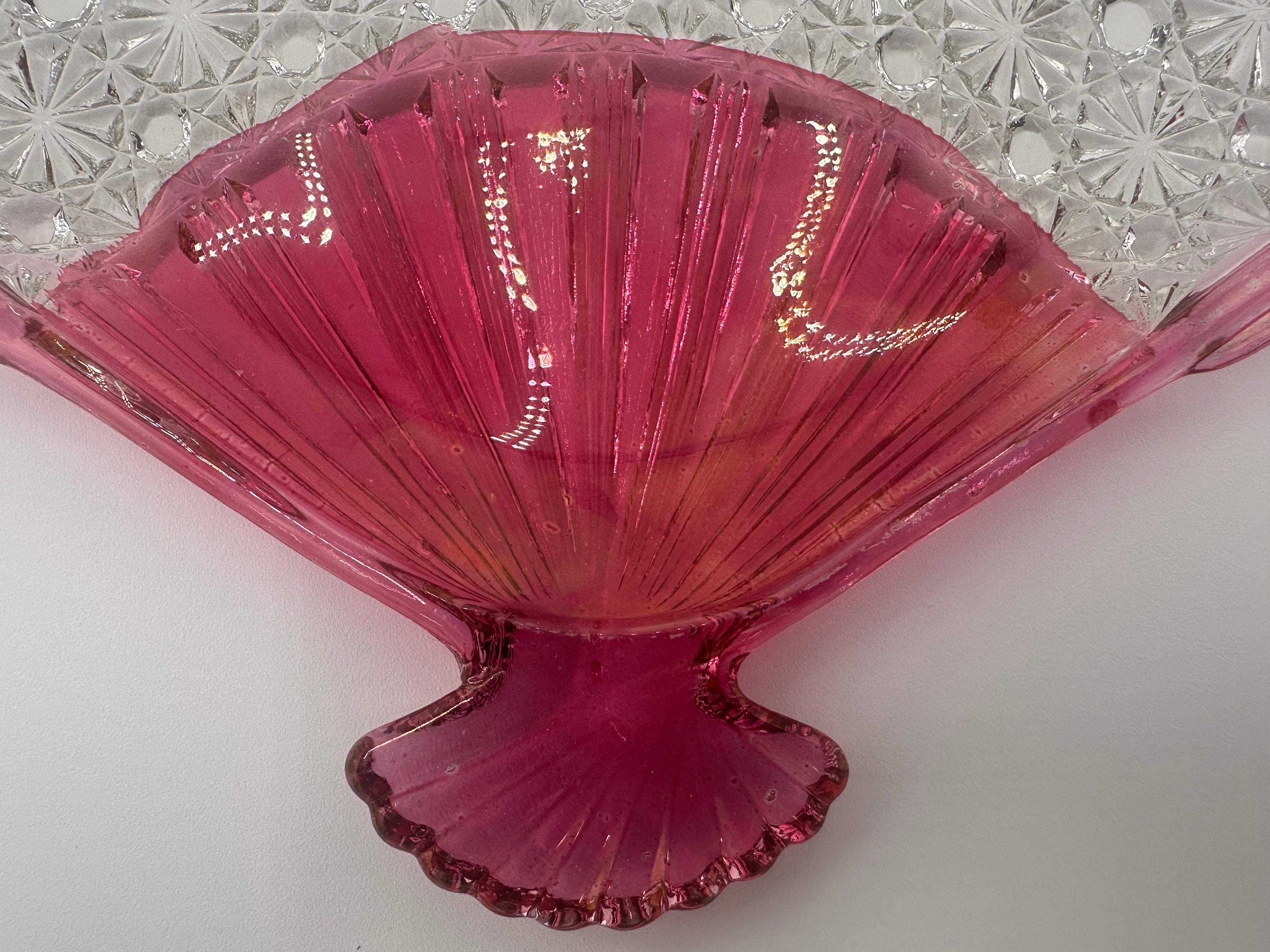Vintage Fenton Daisy and Button Pattern Fan Shaped Glass Dish Clear ...