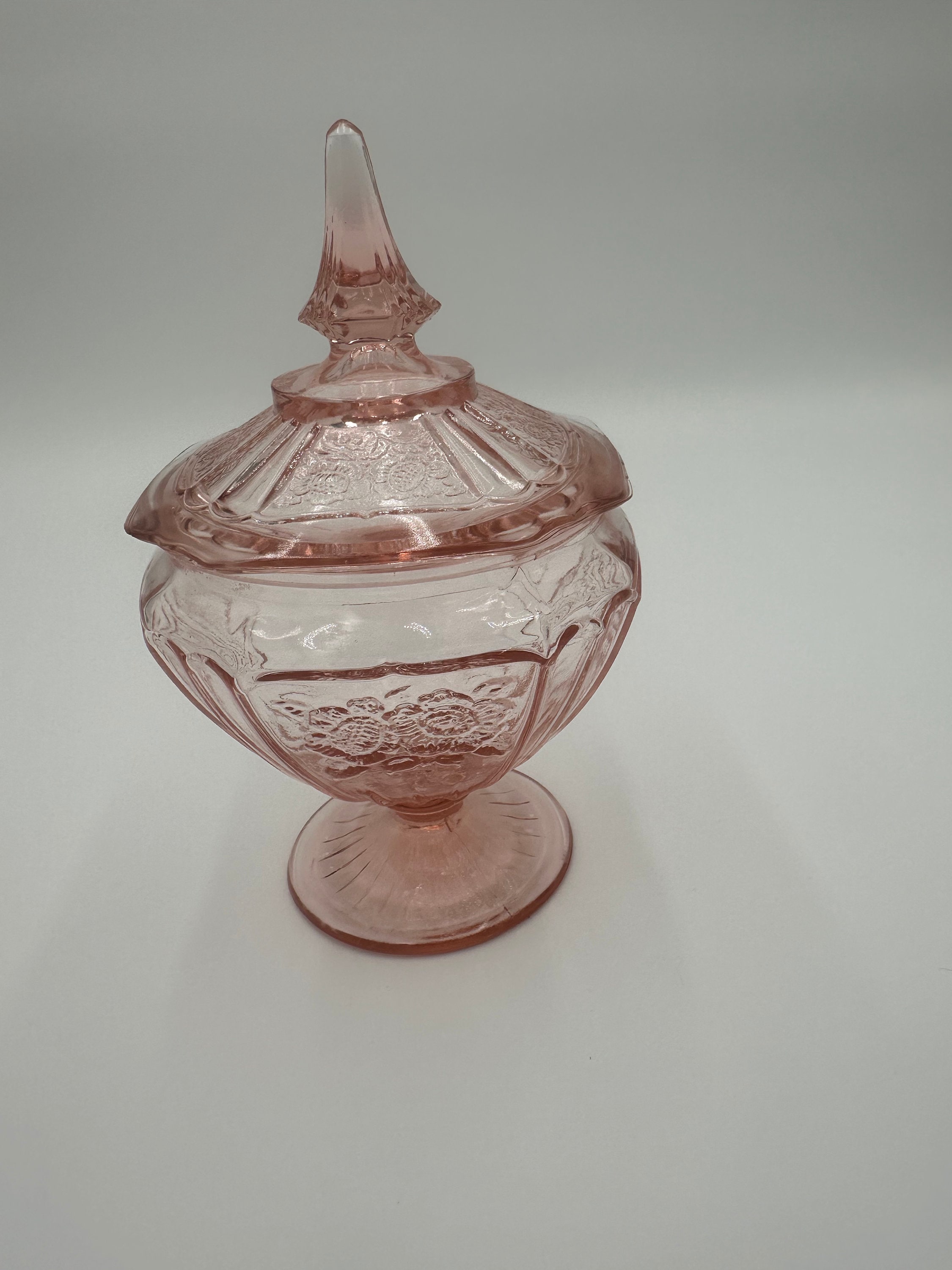 Anchor Hocking Pink Depression Glass Candy Dish Jar With Lid Pointed ...