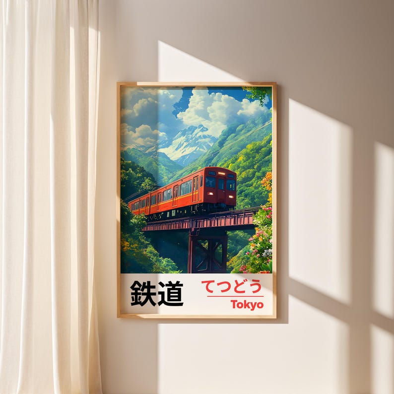 Retro Japanese Train Poster, Tokyo Scenery Art Print - Etsy