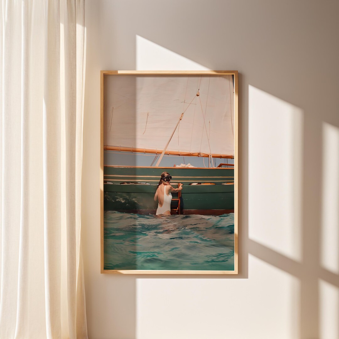 Old Money Boat Poster, Old Money Boat Poster, Blue Ocean Wall Art ...