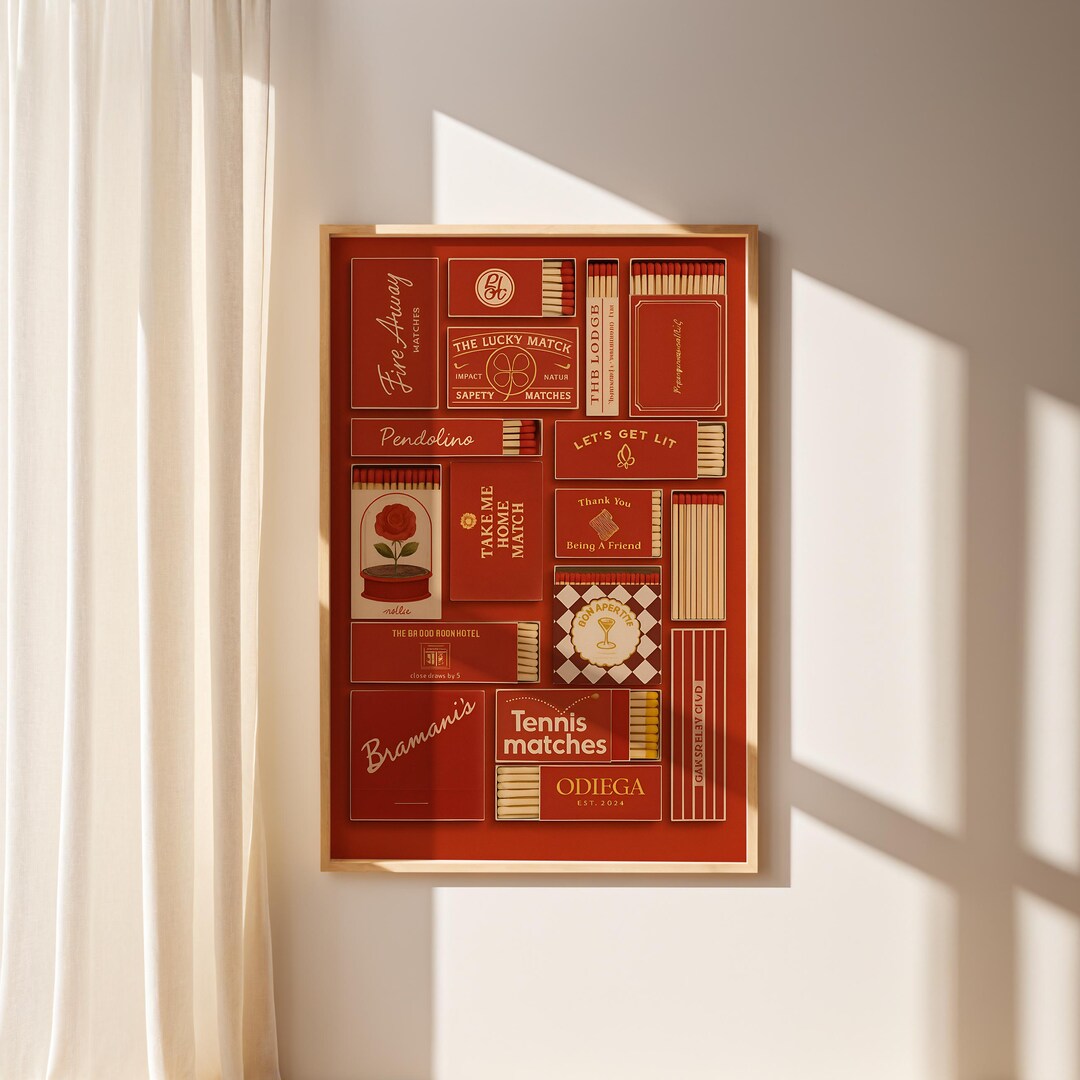 Vintage Red Matchbox Collage, Trendy Wall Art With Retro Aesthetic ...