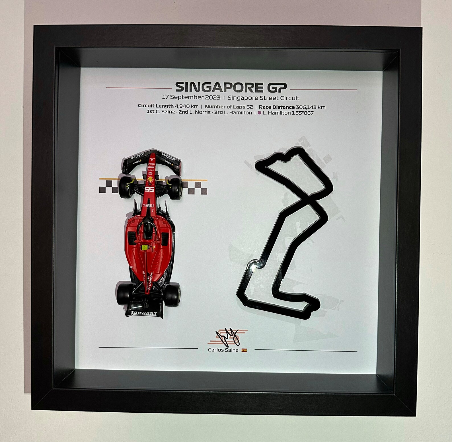 F1 Frame With Car and Circuit in 3D in Plexiglass Singapore GP F1 Wall ...