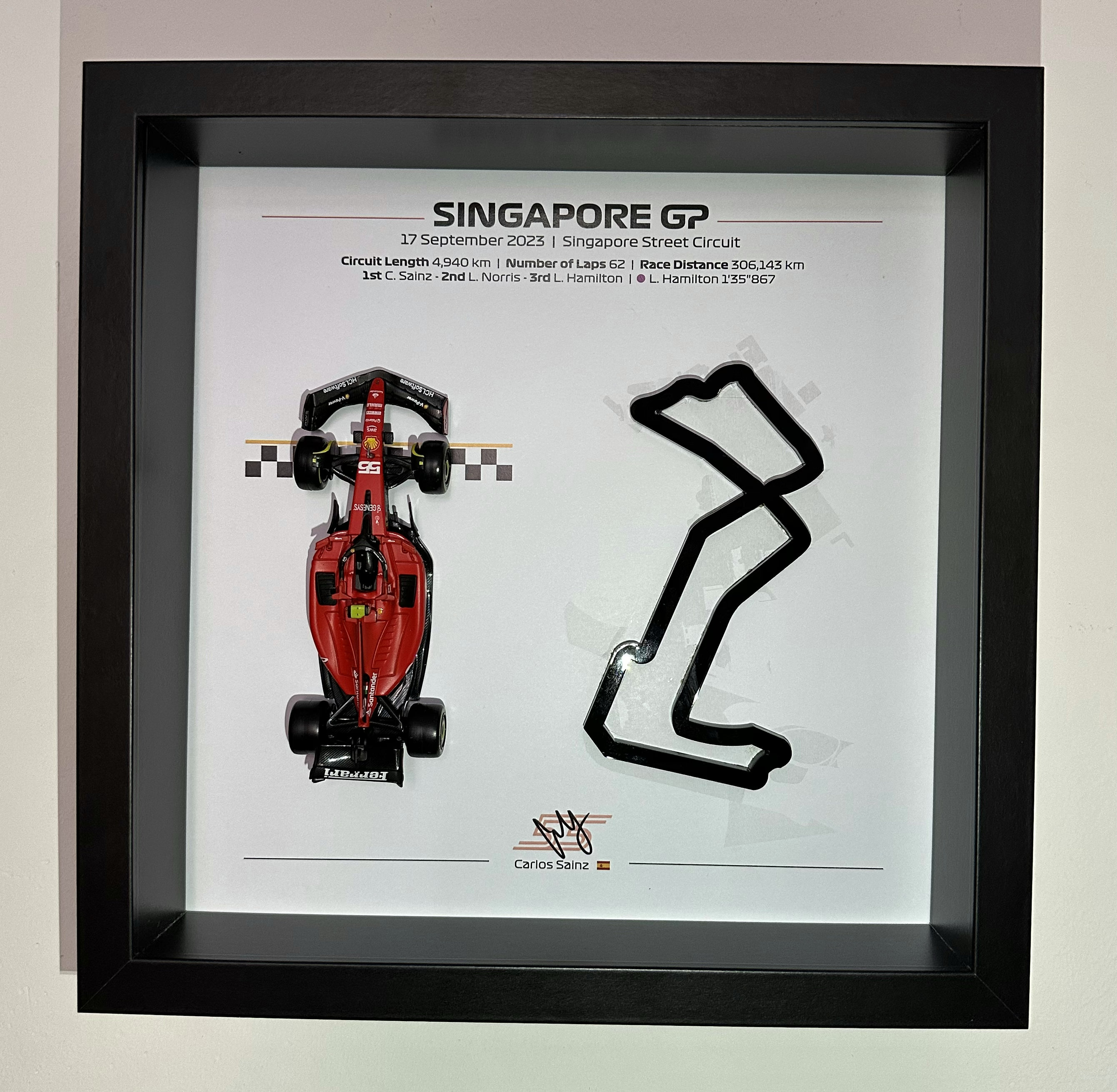 F1 Frame With Car and Circuit in 3D in Plexiglass Singapore GP F1 Wall ...